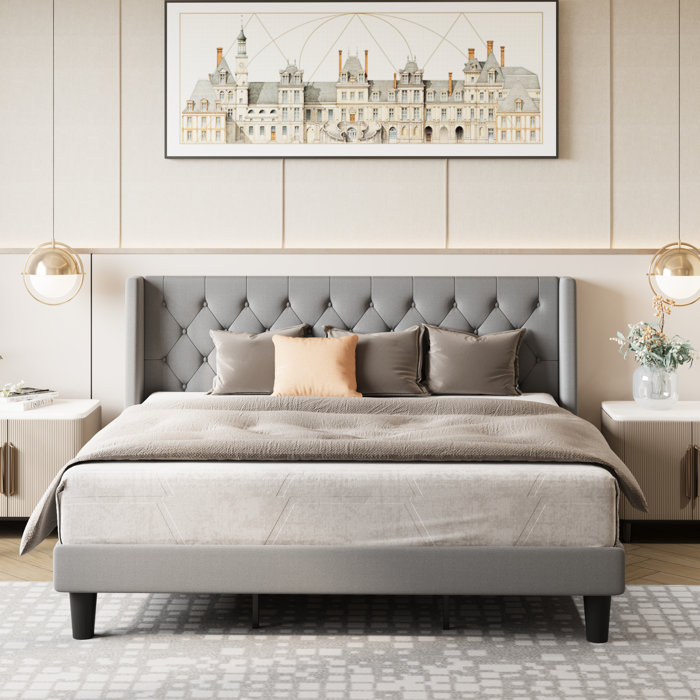 Lark Manor Hilbert Upholstered Low Profile Platform Bed Frame With